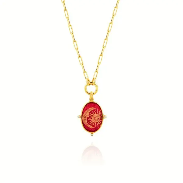 ECE LONDON Gold / Red The Moon And The Sun Iii Necklace - Gold/red