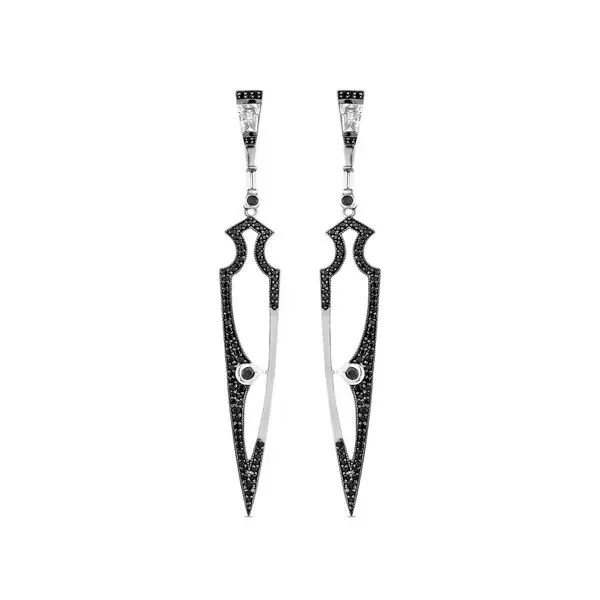 SALLY SKOUFIS White / Black / Silver Shield Earrings With Natural Black Diamond & Made Cz Diamond Stimulant In Sterling Silver & Platinum Black - White/black/silver