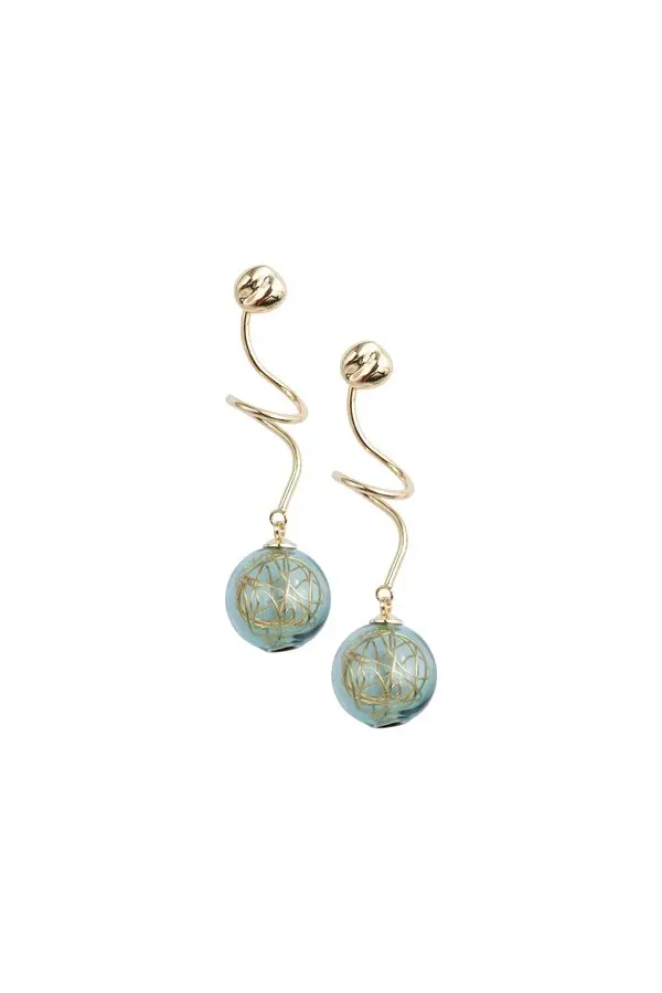 PAISIE Gold / Green Swirl Sphere Earrings In Green And Gold Tone - Gold/green