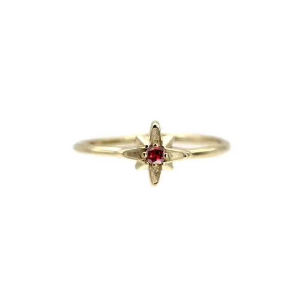 VICSTONENYC FINE JEWELRY 14k Natural Garnet With North Star Design Rose Solid Gold Ring January Birth Stone - Rose Gold