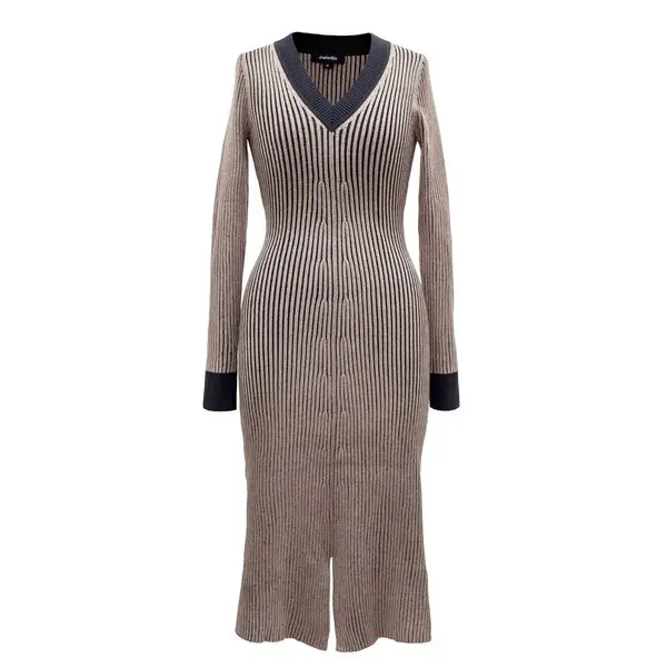 SMART AND JOY Bi Color V Neck Jumper Dress - Brown