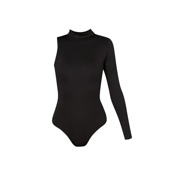 LIA ARAM Asymmetrical Long-sleeved Bodysuit - Black