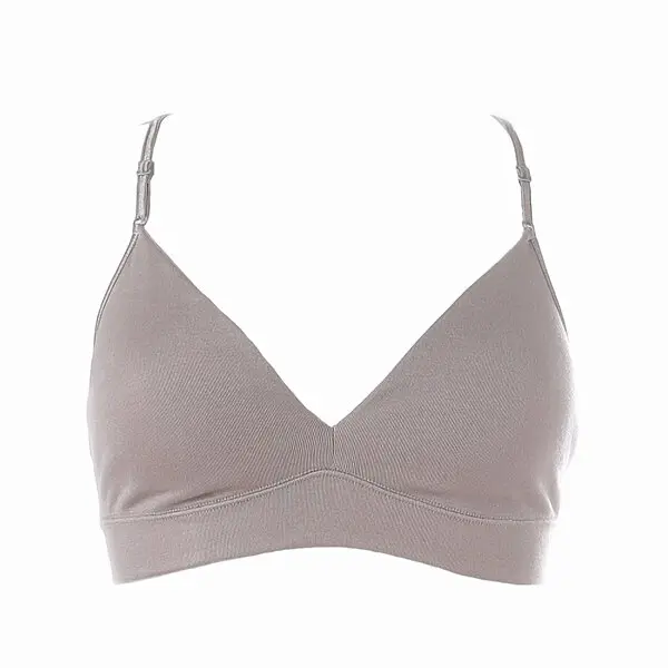 AROMATIQUE Wireless Cotton Bralette With Leavers Lace, Ash Gray - Grey