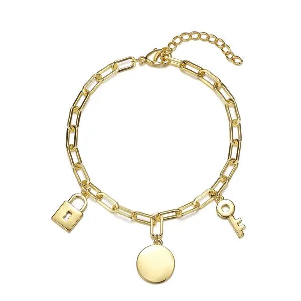 GENEVIVE Cubic Zirconia Three Charm Bracelet - Gold