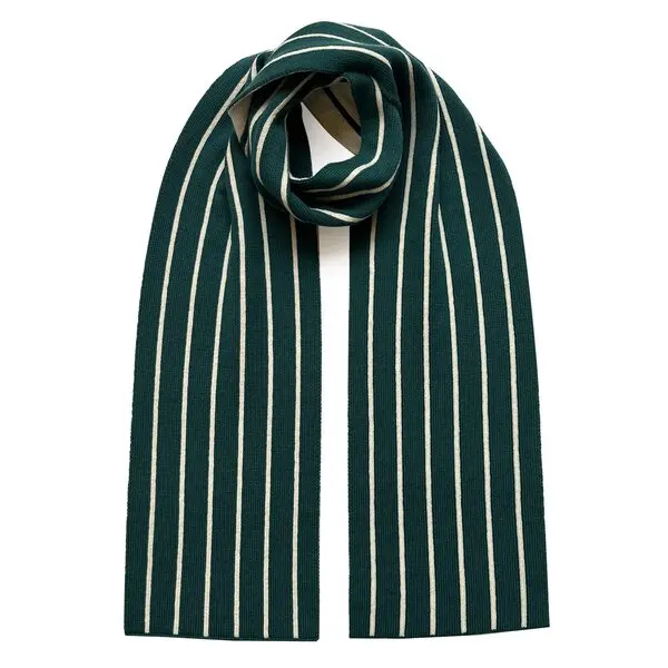INGMARSON Green / White Thin Stripe Wool & Cashmere Scarf Teal - Green/white