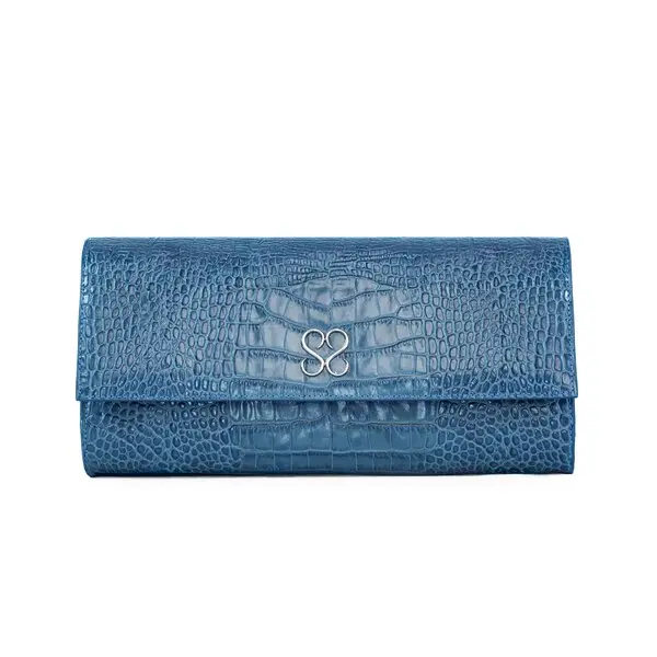 STESSA BY SARAH The Valentina Croc Clutch In Shadow - Blue