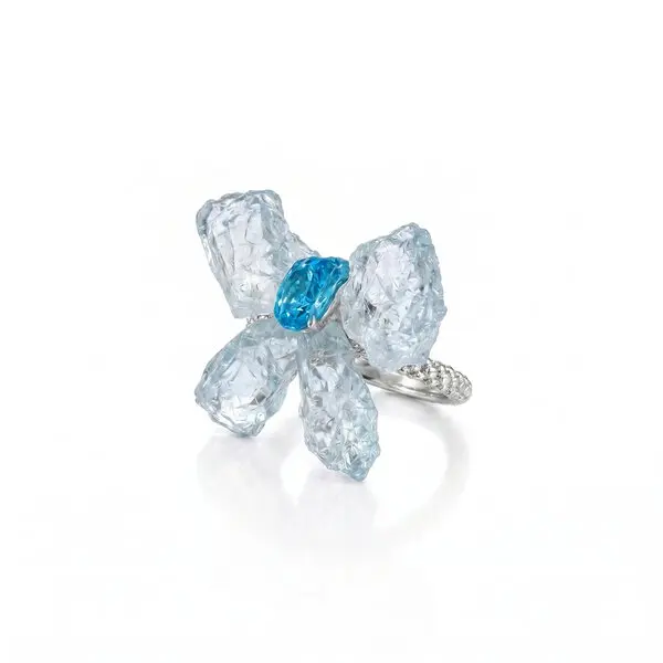 ORMIRO Psyche Aquamarine & Apatite Butterfly Ring - Blue