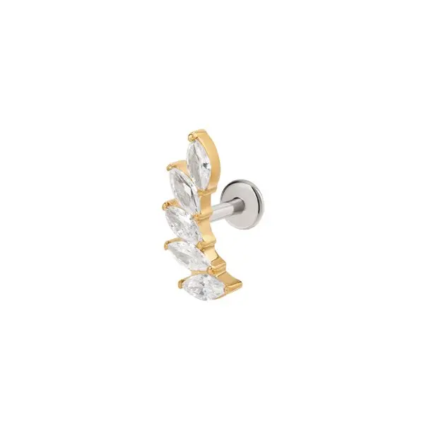 VANCHI Curved Marquise Threadless Flat Back Titanium Cartilage Stud - Gold