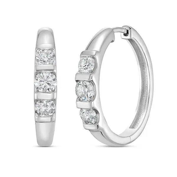 ARTISAN Three-stone Diamond Hoop Earrings In 14k Gold - White