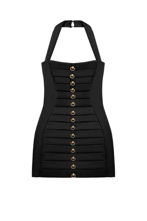 NOCTURNE Pleated Detail Embellished Mini Dress