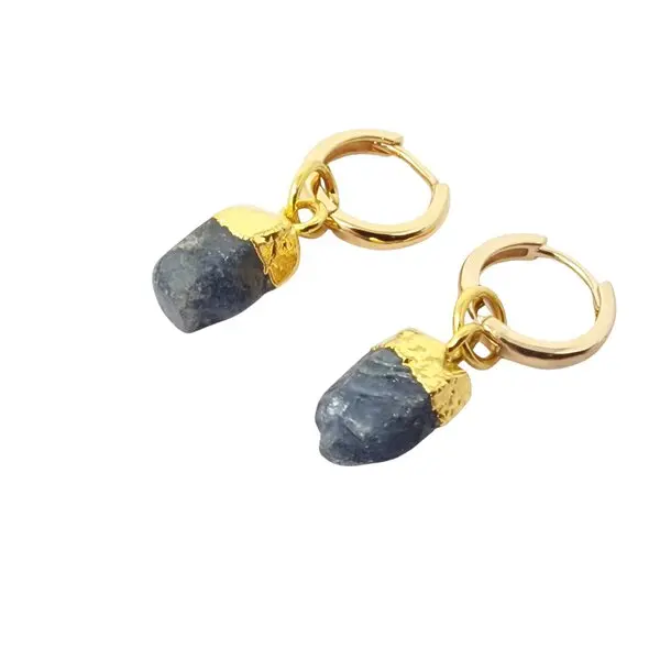 HARFI Raw Sapphire September Birthstone Gold Plated Huggies - Blue