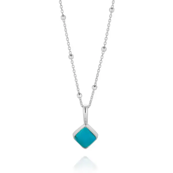 NELLOU JEWELLERY Diamond Turquoise Birthstone Necklace December Sterling Silver - Blue