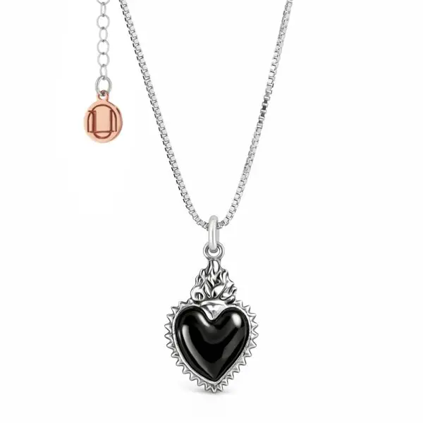 UNALOE Silver / Black Sterling Silver Necklace With Black Heart Pendant – Elegant Symbolic Jewelry - Silver/black