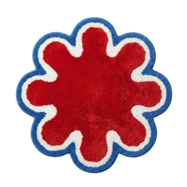 YAYA & CO. Blue / White / Red Areon Organic Cotton Handmade Tufted Abstract Bathmat - Blue/white/red