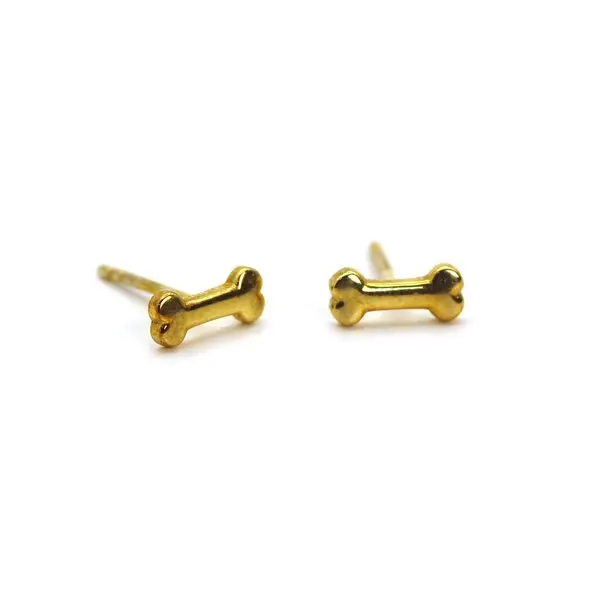 VICSTONENYC FINE JEWELRY 14k Dog Bone Yellow Solid Stud Earrings - Gold