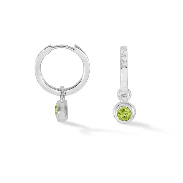 DOWER & HALL Silver / Green Peridot Hammered Huggie Hoops In Sterling Silver - Silver/green