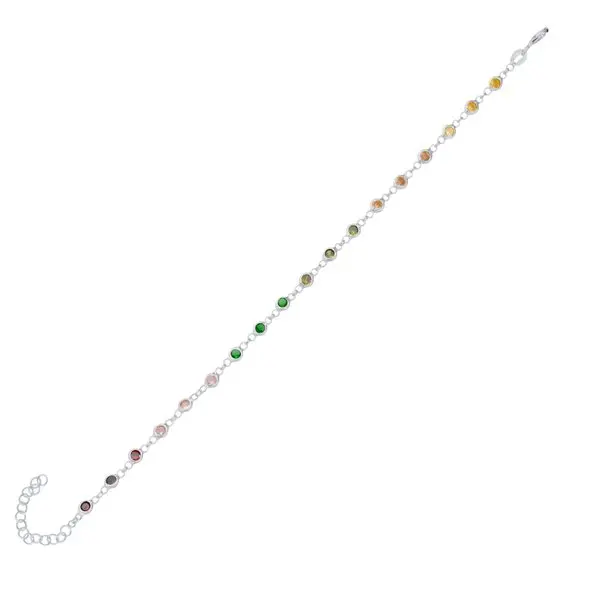 SPERO LONDON Colourful Rainbow Jewelled Sterling Chain Bracelet - Silver