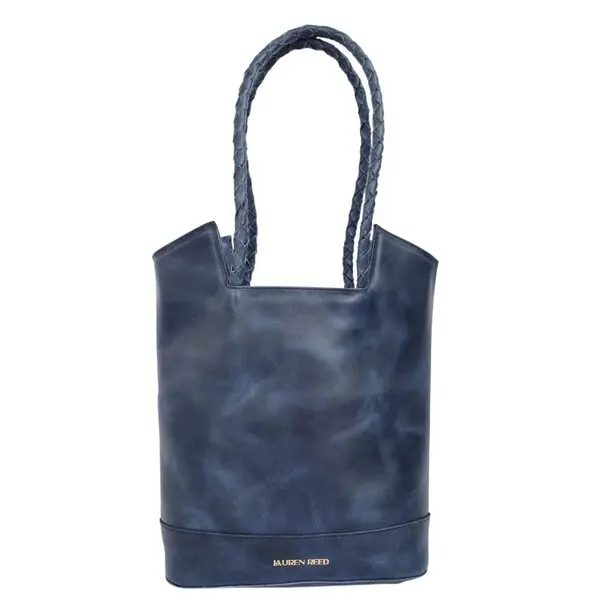 LAUREN REED CO The Car Leather Tote Bag Marine Navy - Blue