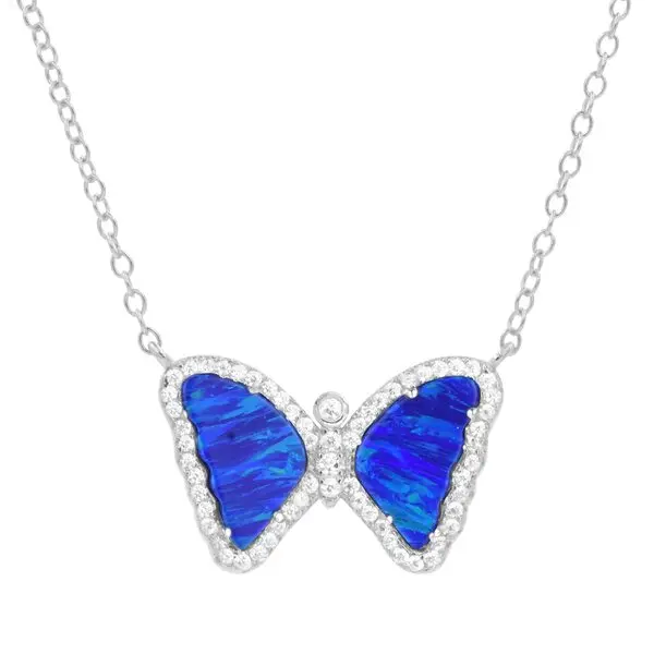 KAMARIA Blue / Silver Mini Opal Butterfly Necklace Indigo Silver - Blue/silver