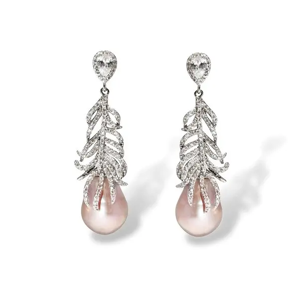 NINEMOO Feather Baroque Pearl And Zirconia Drop Earrings - Silver