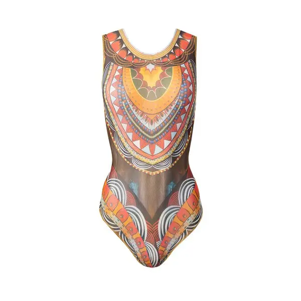 RODA SMARTSWIMWEAR Tan-through Mesh One-piece Sleeveless Swimsuit Africa Quick Dry - Brown