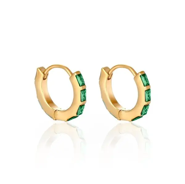 EVER JEWELLERY Undefeated Emerald Waterproof Hoop Earrings - Gold