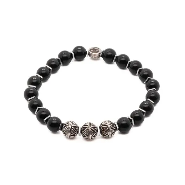 EBRU JEWELRY Black / Silver Silver Beads & Black Onyx Stone Beaded Bracelet -black - Black/silver