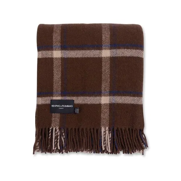 HEATING & PLUMBING LONDON Evening Tales Pure New Wool Blanket Checkmate Mocha - Brown