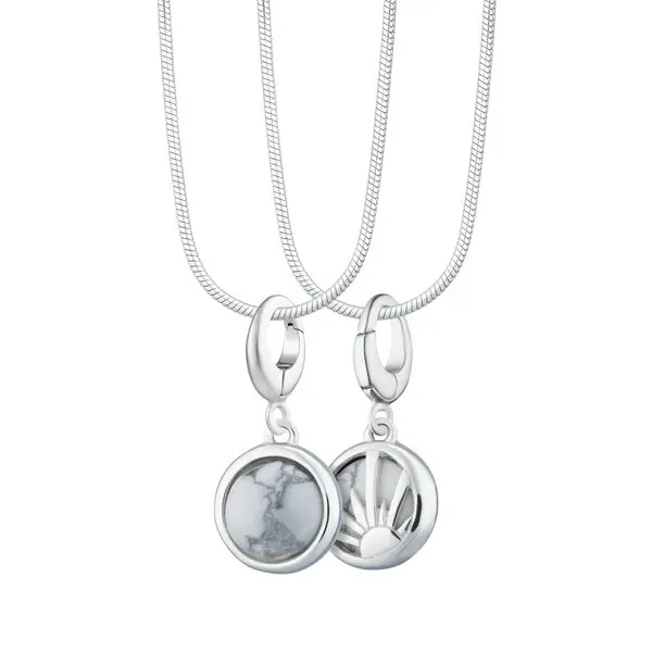 LILY CHARMED Sterling Howlite Healing Stone Necklace With Round Snake Chain Positive Thought Charm Necklace - Silver
