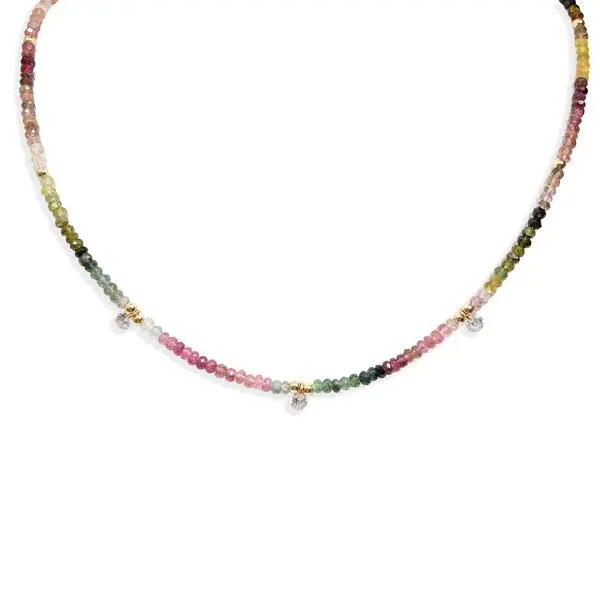 KATE KOEL Watermelon Tourmaline Beaded Gold Necklace - Yellow