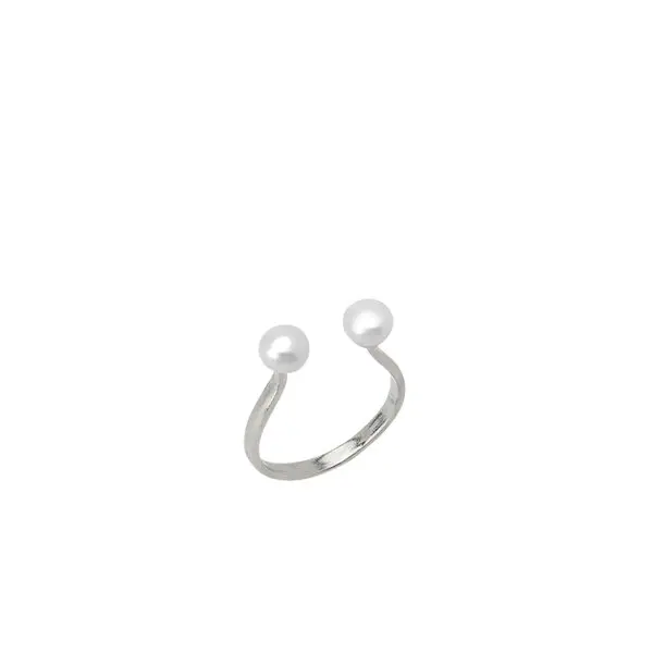 SPERO LONDON Double Pearl Sterling Adjustable Open Ring - Silver