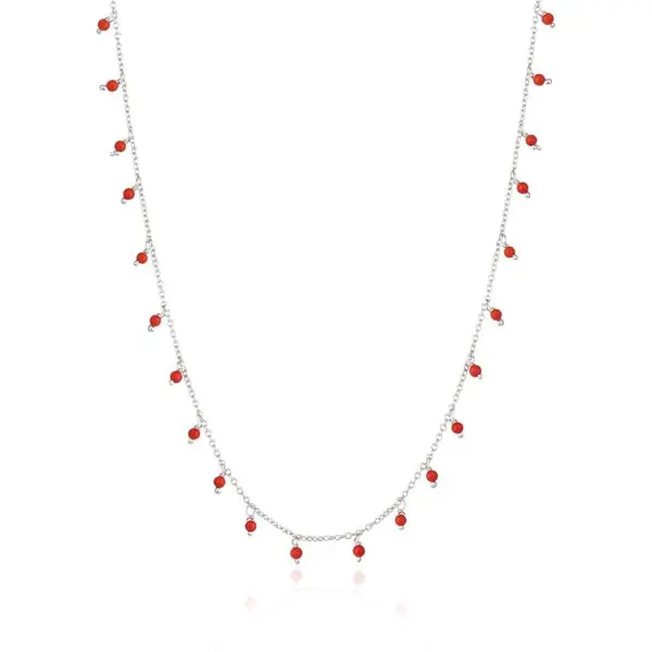 SPERO LONDON Silver / Red Red Coral Beaded Sterling Silver Chain Necklace Silver - Silver/red