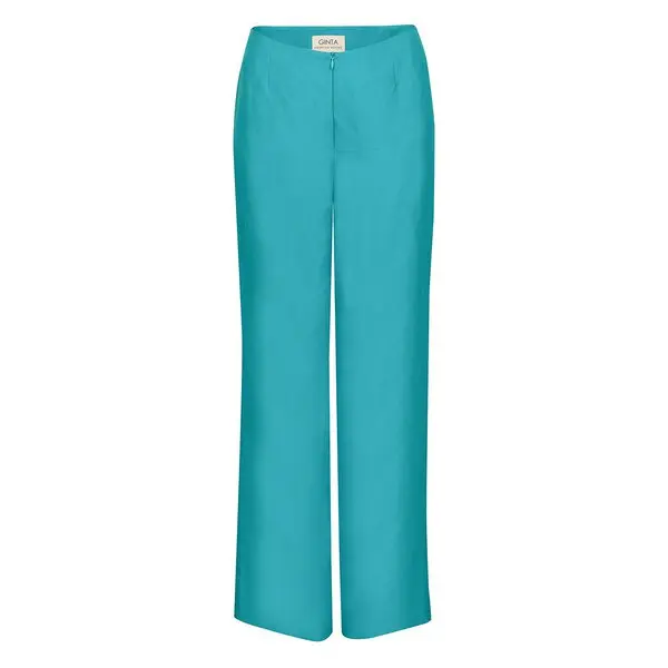 GINTA Silk & Linen Blend Wide Leg Pants - Blue