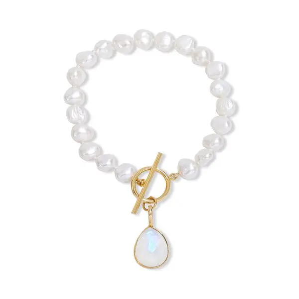 PEARLS OF THE ORIENT ONLINE Clara Cultured Freshwater Pearl Bracelet With A Moonstone Drop Pendant - White
