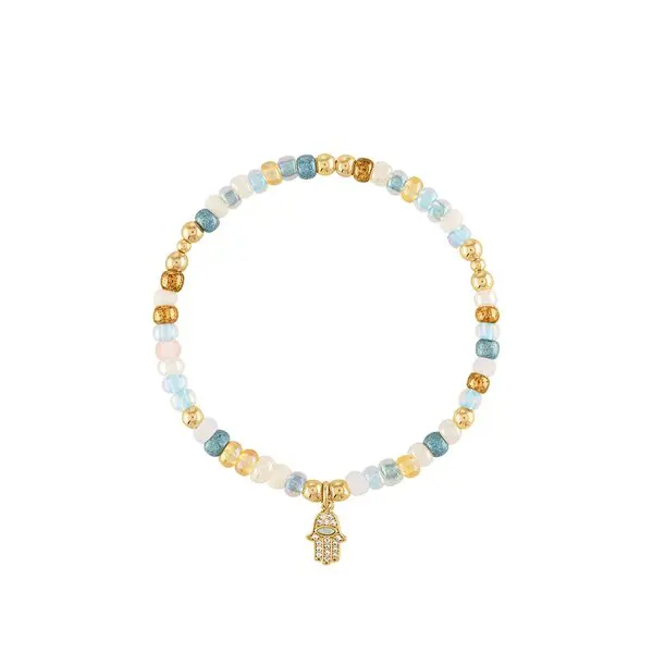 OLIVIA LE Shimmer Bead Hamsa Charm Bracelet - Blue