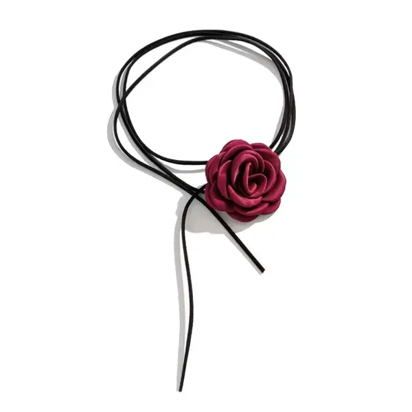 CHANEL JOAN ELKAYAM Black / Red Burgundy Rose Choker Necklace - Black/red