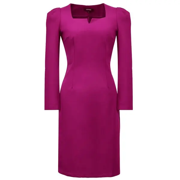 SMART AND JOY Puffy Sleeves Fitted Dress Fuchsia - Pink