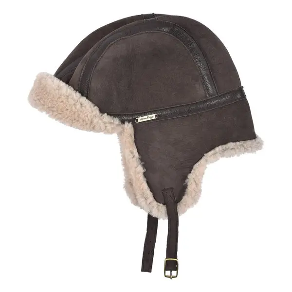 OWEN BARRY Sheepskin Trapper Kimbo Cream Aviator Hat - Brown