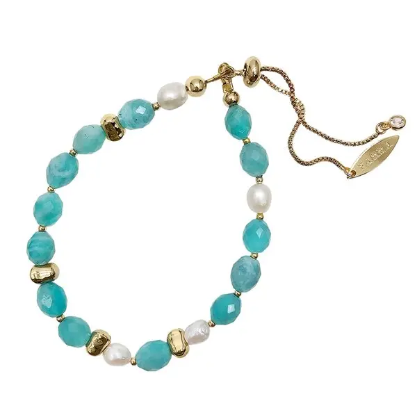 FARRA Amazonite With Freshwater Pearls Adjustable Bracelet - Green