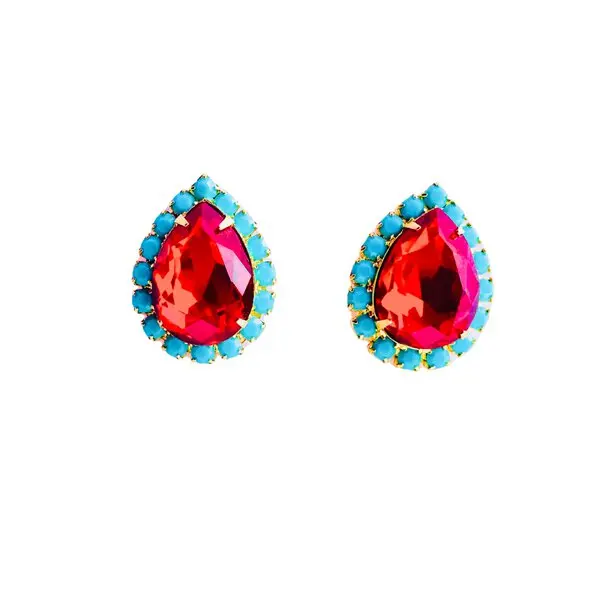 THE PINK REEF Pear Stud In Ruby