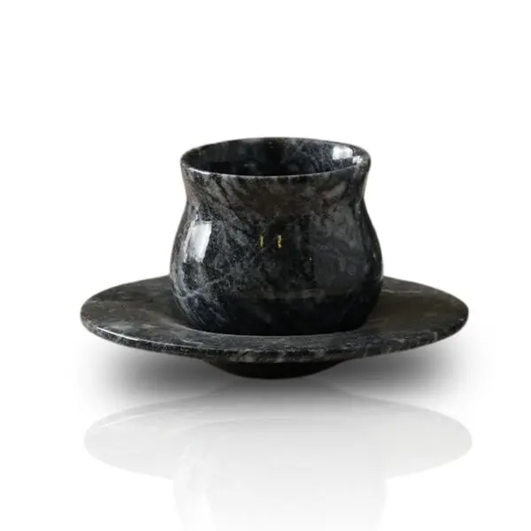 MARLETH Handmade Marble Espresso Cup With Matching Saucer - Black