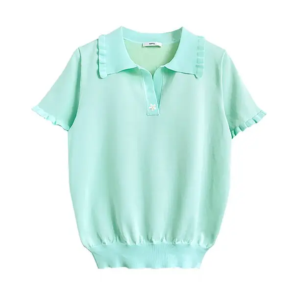 ARTO. Sunshine Lightweight Ruffles Polo Top - Green