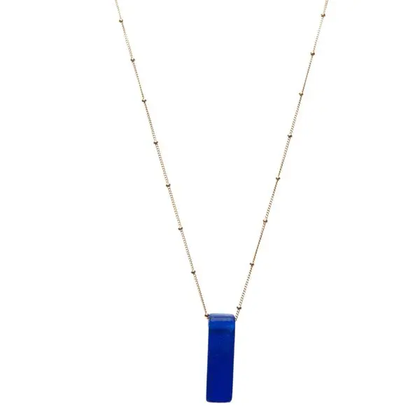 SMART GLASS JEWELRY Recycled Bottle Glass Stiletto Necklace Cobalt Gold Fill - Blue