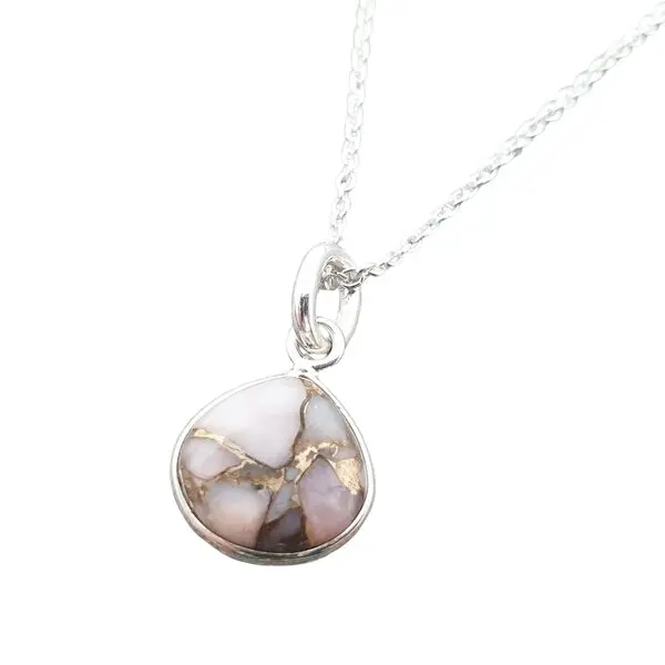 HARFI 925 Sterling Opal Pendant Necklace - Pink/silver