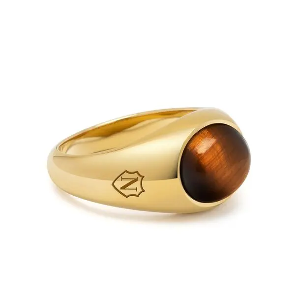 NIALAYA JEWELRY Gold / Brown Gold Oval Signet Ring With Brown Tiger Eye - Gold/brown
