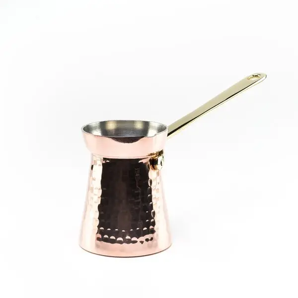 ANATOLIACRAFT Neutrals Hammered Copper Turkish Coffee Pot With Brass Handle - Brown