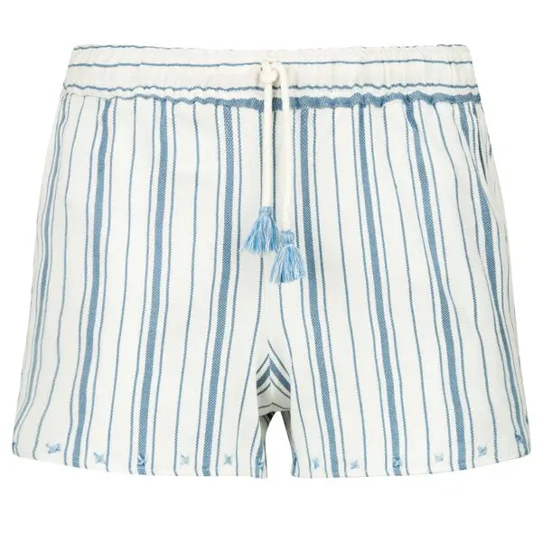 BOUTIQUE KAOTIQUE White / Blue Handmade Moroccan Blue Stripped Beach Shorts - White/blue