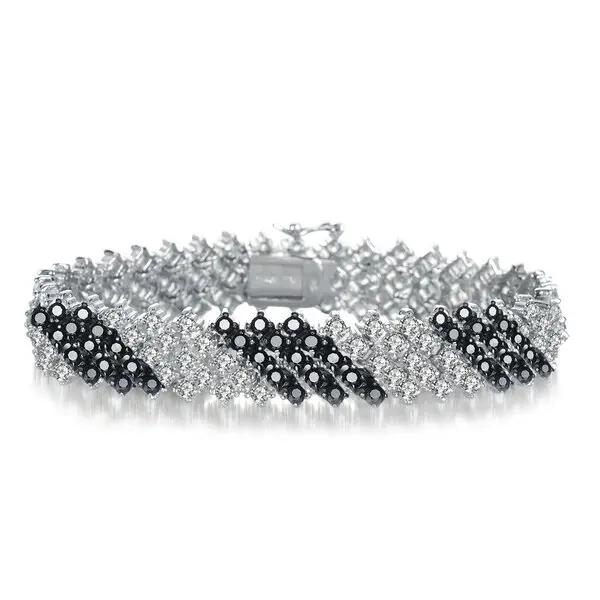 GENEVIVE Sterling Silver Cubic Zirconia Bracelet With Rows Of Stones - Black