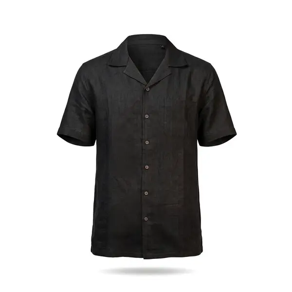 STOVARIA Handwoven Hemp Camp Collar Shirt With Natural Dye - Black