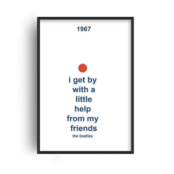 FANCLUB Blue / Red With A Little Help From My Friends Beatles Abstract Giclée Art Print A3 - Blue/red